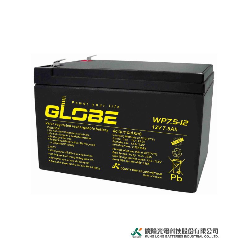 Ắc Quy Kín Khí (VRLA AGM) GLOBE 12V-7.5AH (20HR), WP7.5-12, F1 - NPP ...